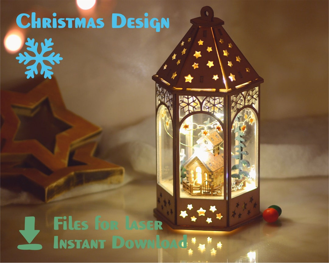 Christmas Lantern SVG | Laser Cut 3D Light Box | Wooden Winter Scene ...