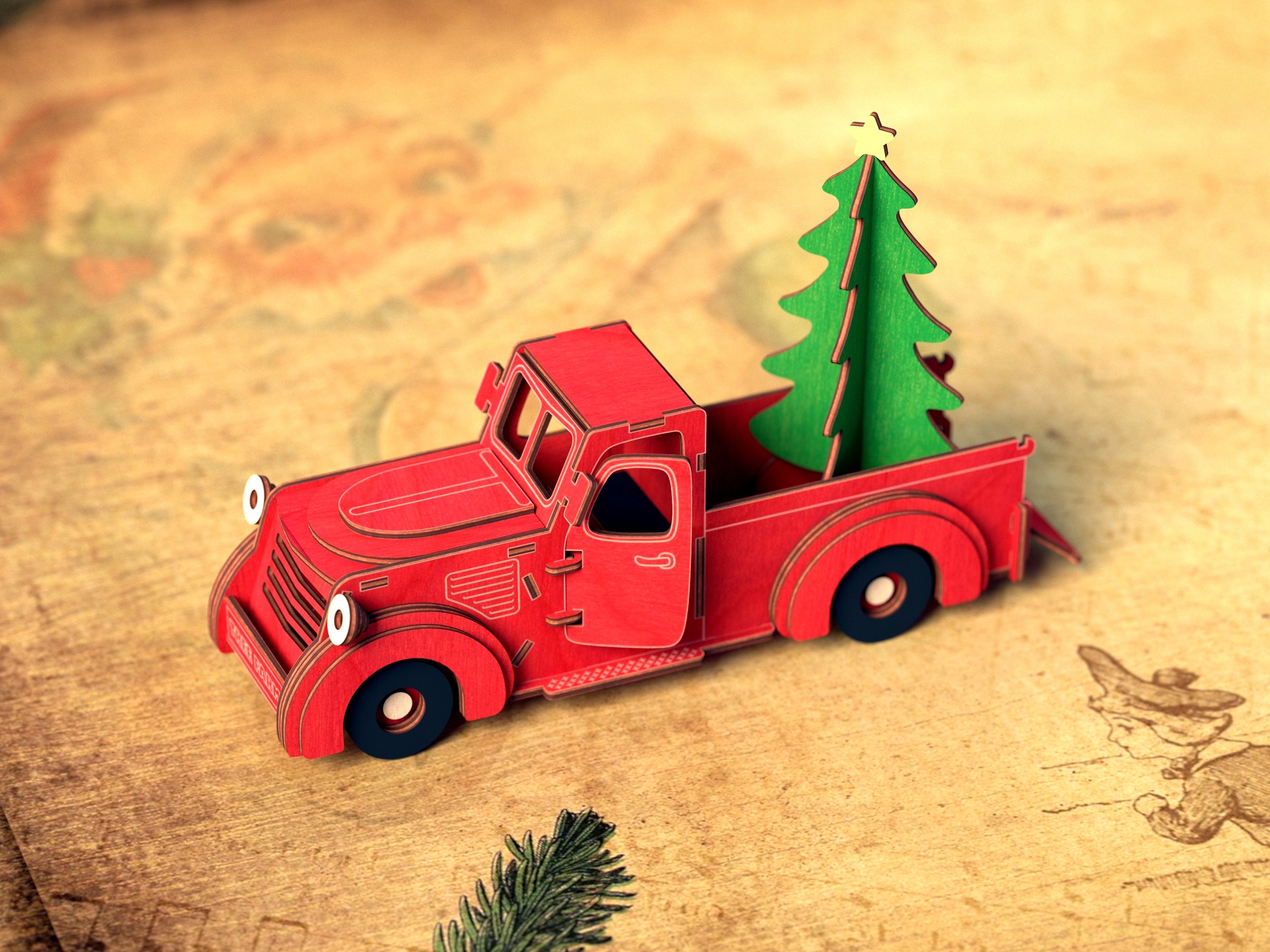 Red Christmas Truck - Laser Cut Files. Digital Template for Laser ...