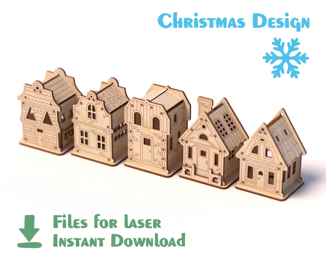 Wooden Mini House SVG Bundle | 3D Holiday Village | Laser Cut Christmas ...