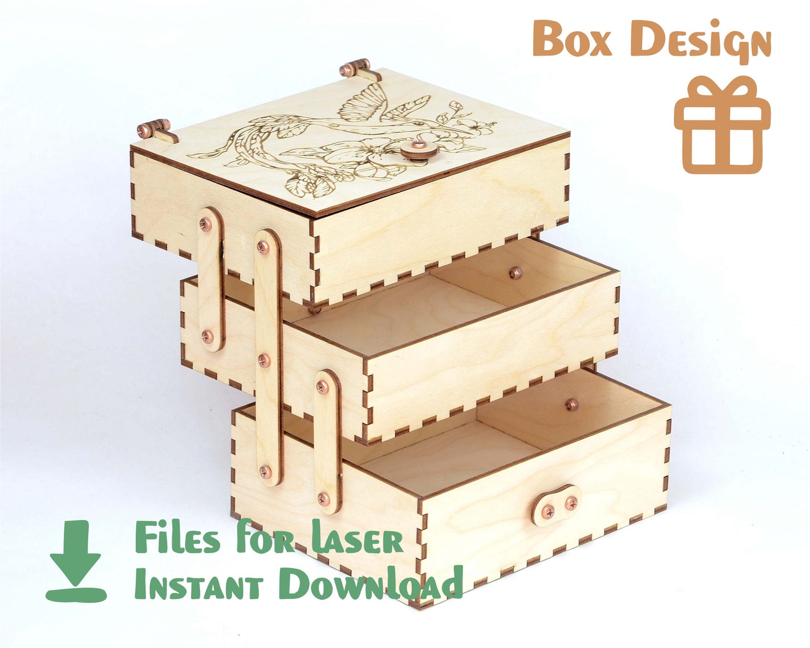 Transformer Box With 3 Drawers Laser Cut Files. Instant - Etsy