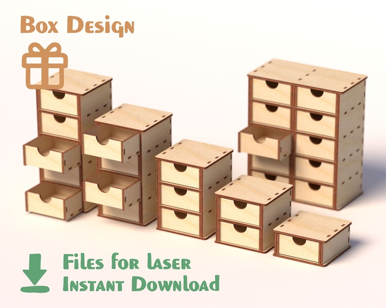 Boxes With Drawers Laser Cut Files SVG CDR Vector Plans - Etsy