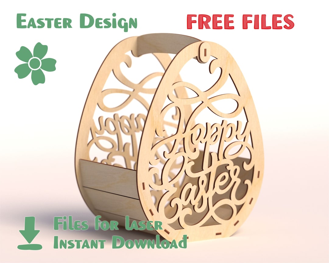 Easter Basket Laser Cut File | Happy Easter Egg SVG DXF CDR | Wooden ...