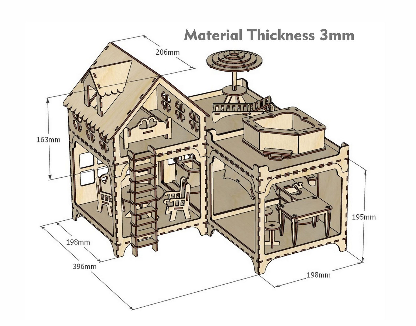 Doll House and Furniture – Laser Cut Files SVG, PDF, CDR Digital ...