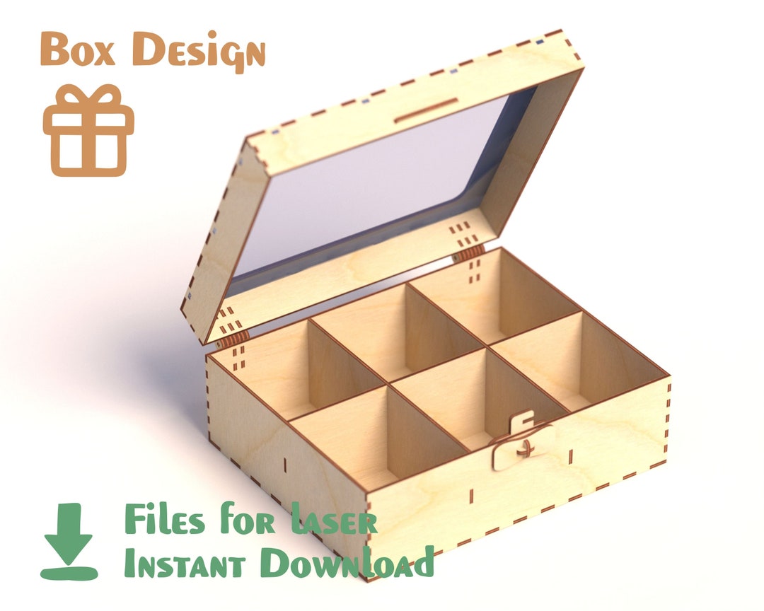 Transparent Box With 6 Cells - Laser Cut Files - Laser Cut Template ...
