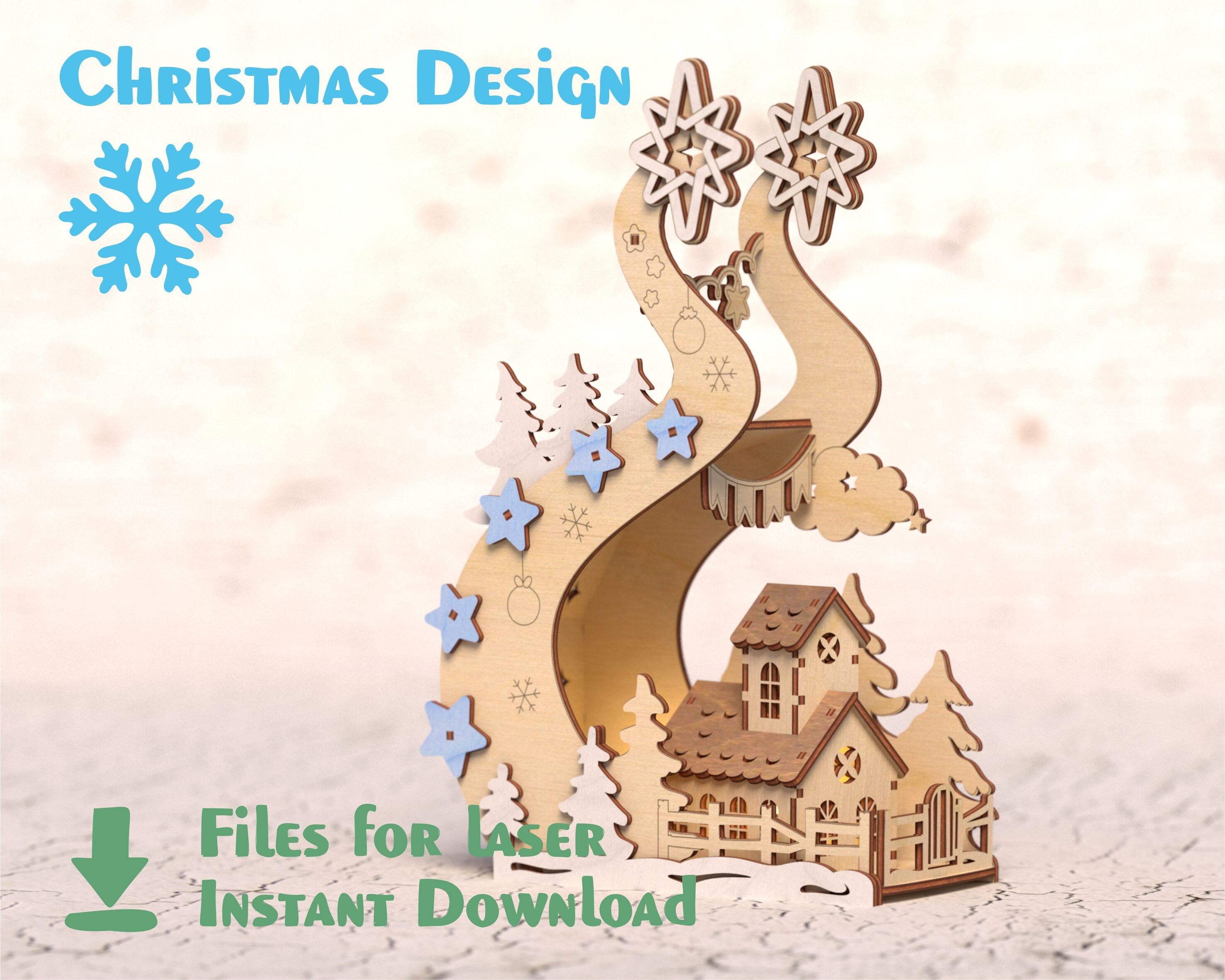 Laser Cut Files - Christmas Scene (version 4) - Files for Laser ...