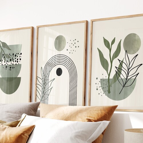 Boho Sage Green Wall Art Prints Set of 3 UNFRAMED - Etsy UK