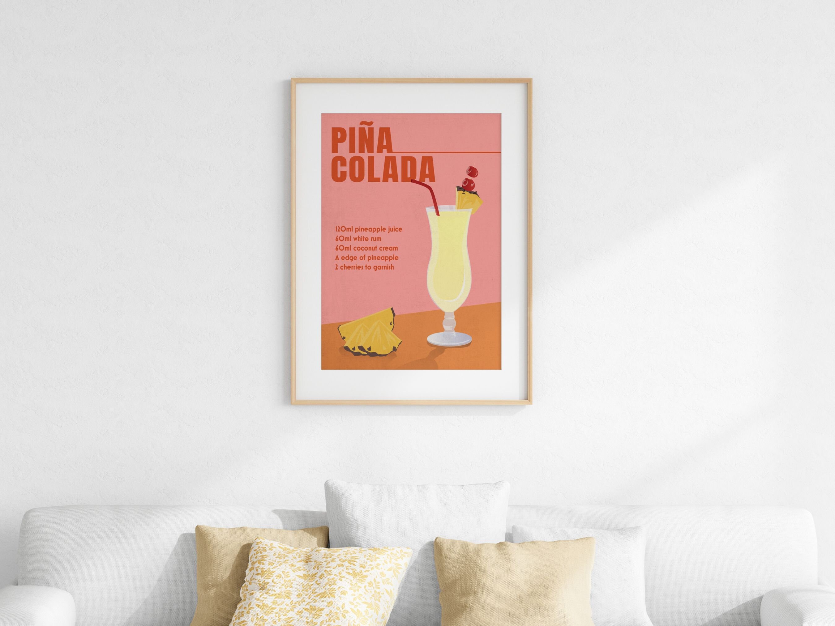 Piña Colada Print | Cocktail Prints | Piña Colada Wall Art | Kitchen ...