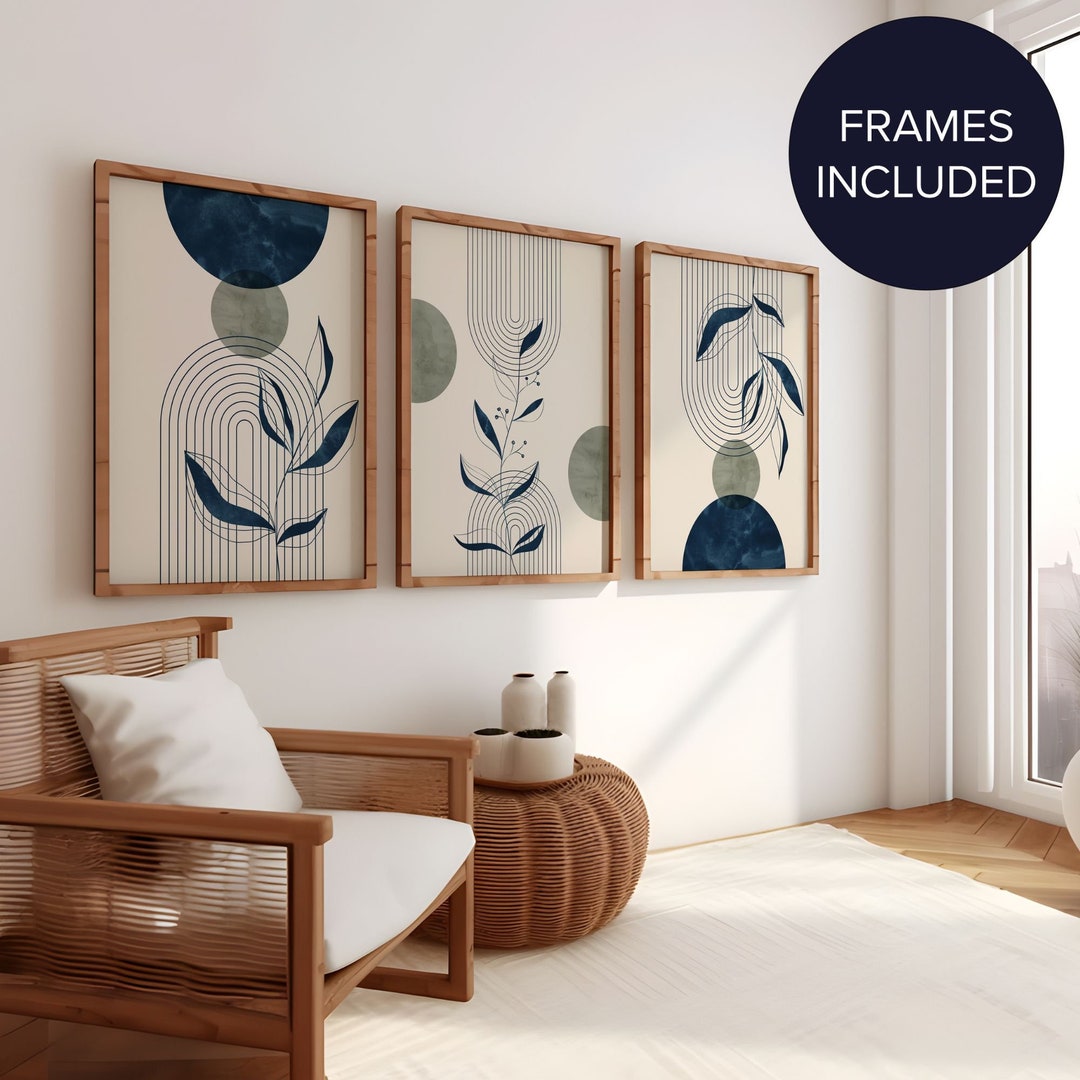 Set of 3 Mid Century Botanical Wall Prints Framed Wall Art Botanical ...