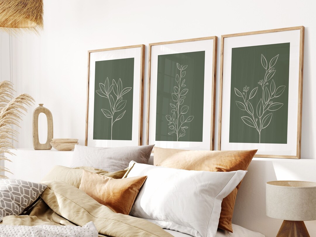 Sage Green Wall Prints | Green Botanical Prints | Botanical Line Art ...