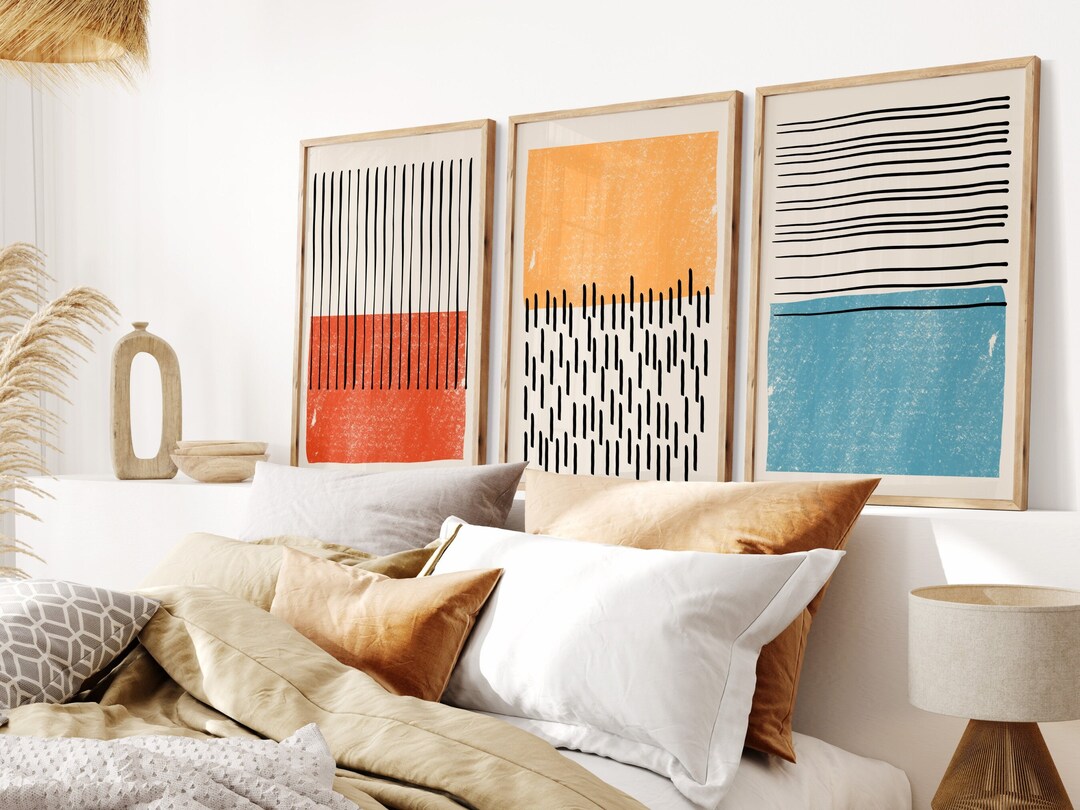 Mid-century Modern Abstract Wall Art Set of 3 - Large Color Block ...