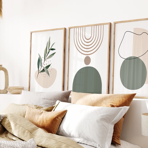 Sage Green Boho Botanical Wall Art Set of 3 Prints Mid - Etsy