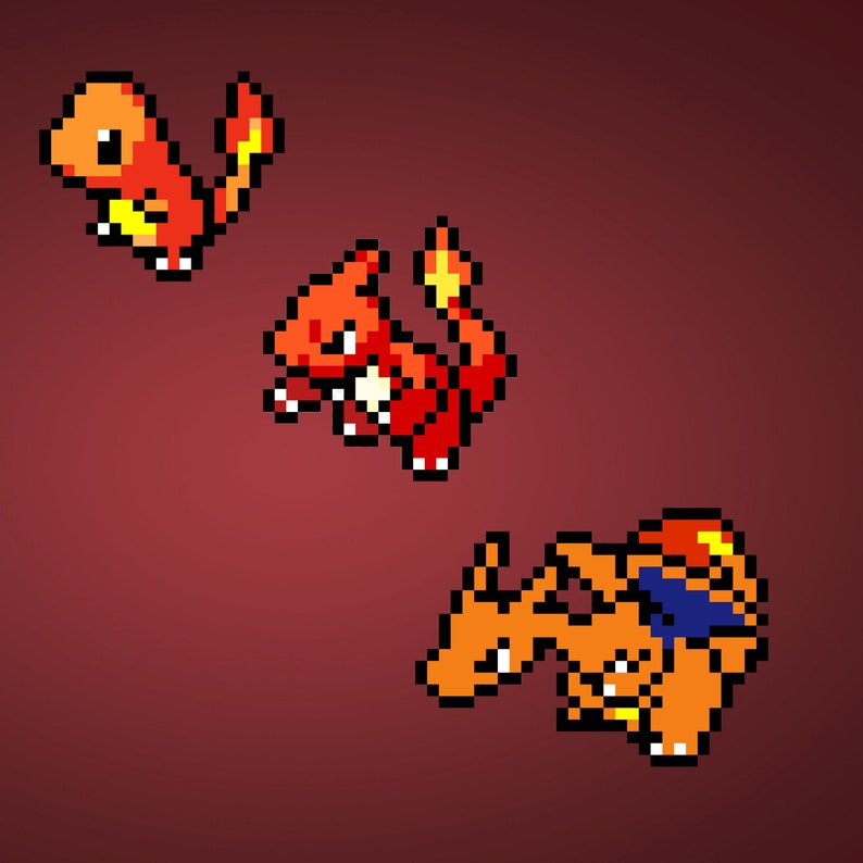 Charmander Charmeleon Charizard 8 bit Pokemon Evolution - Etsy México