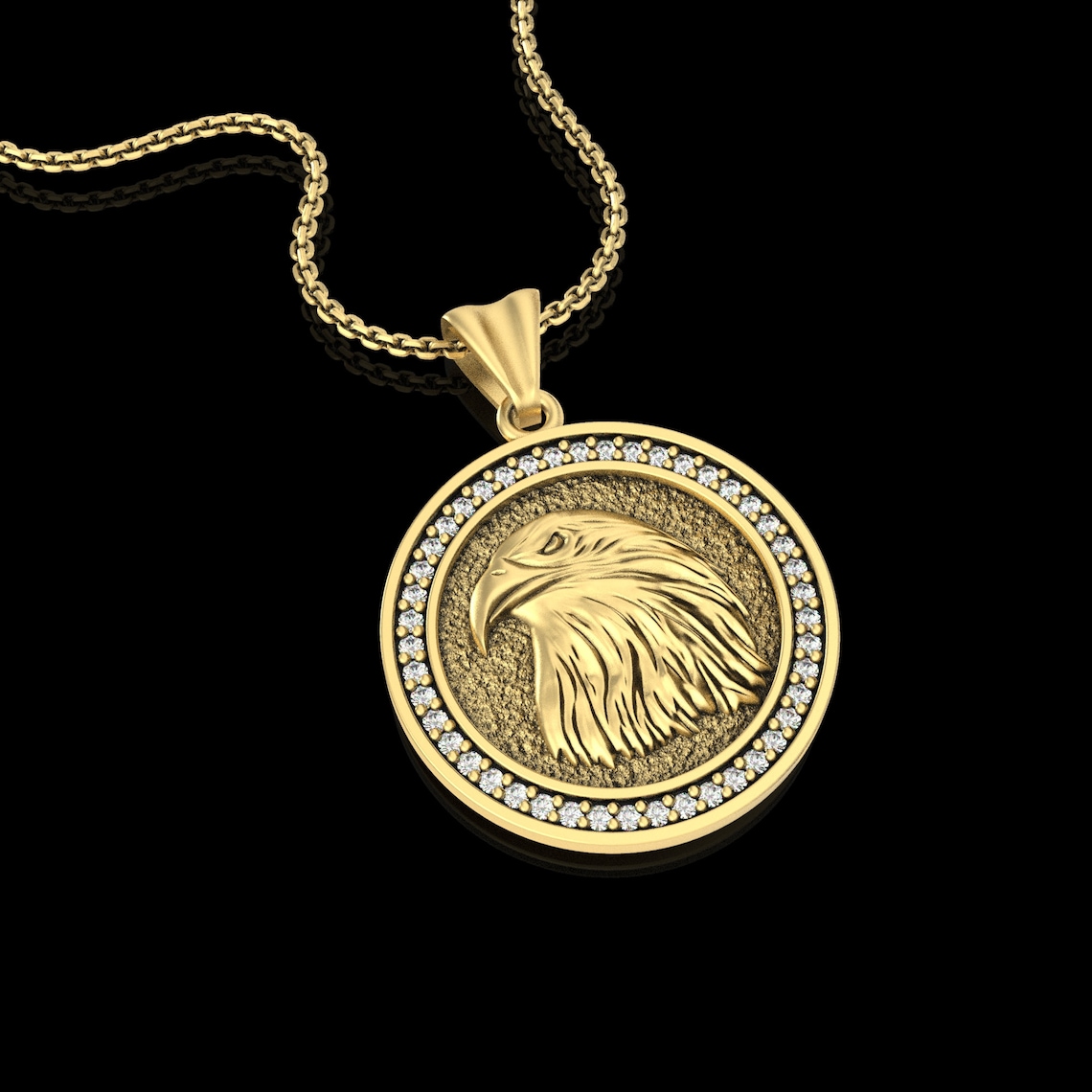Eagle 10K Gold Necklace, Animal Engraved Hard-eyed Eagle Gold Pendant ...