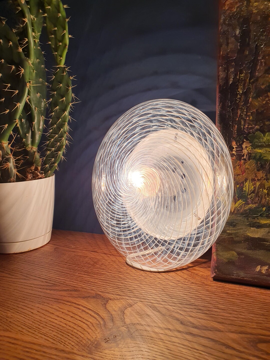 Vintage Murano Glass Swirl Filigree Flush Mount Clear White | Retro ...