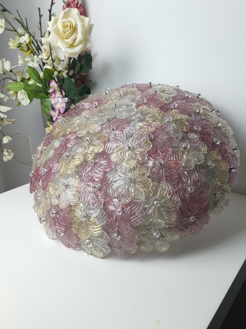 Vintage Murano Glass Millefiori Golden and Pink Flowers Semi Flush ...
