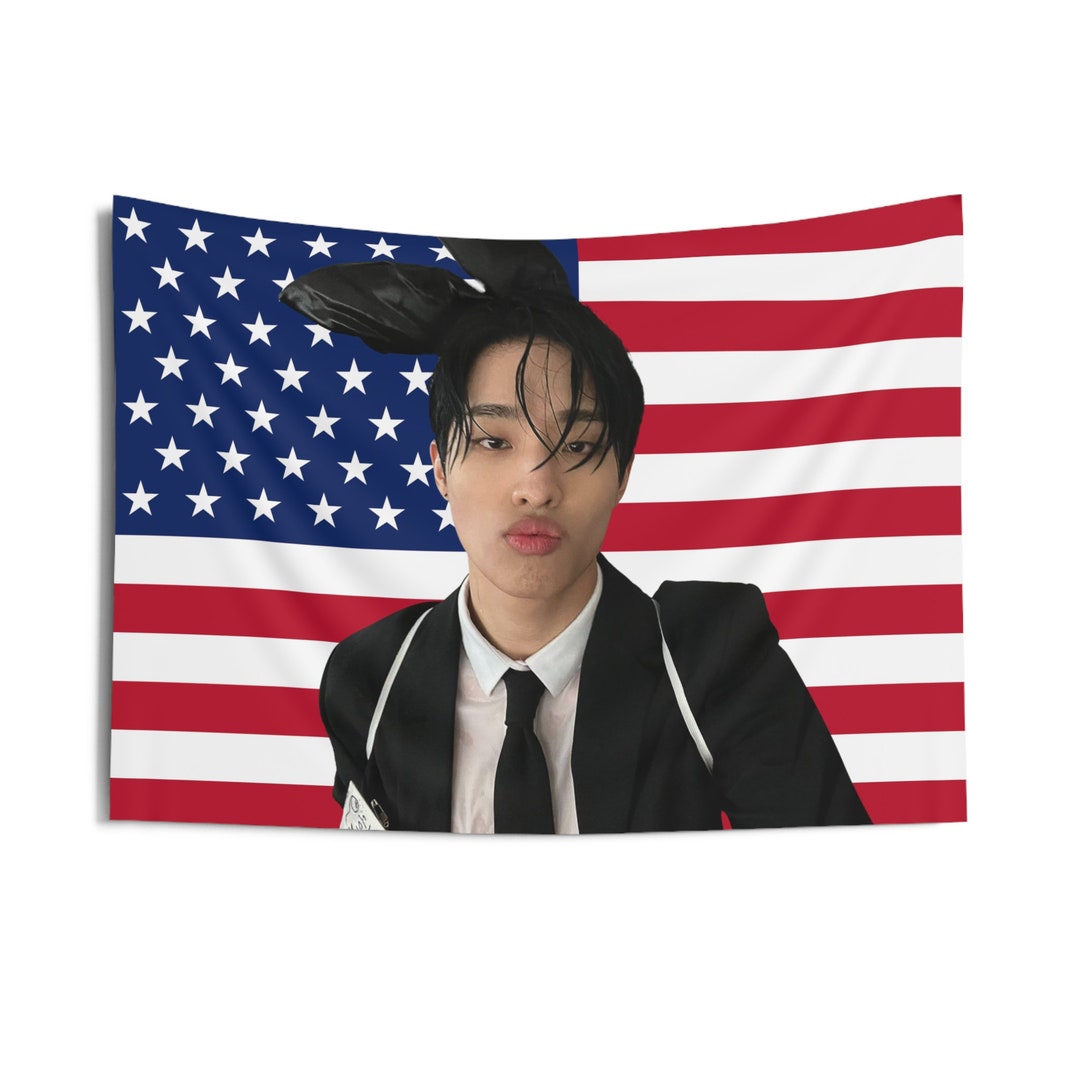 P1HARMONY Keeho Bunny USA Flag Banner Wall Tapestry Kpop Tour Merch ...