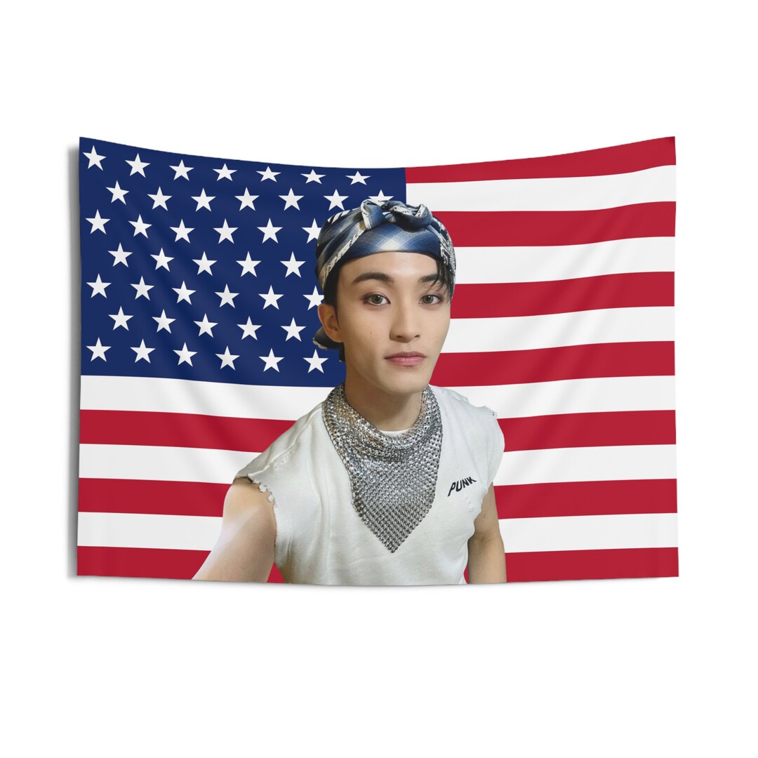 NCT 127 Mark Bandana USA Flag Banner Tapestry, Kpop Merch Concert Tour ...