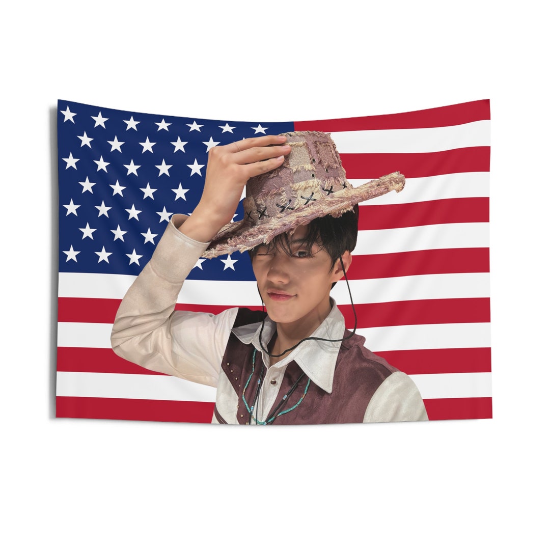 P1HARMONY Intak Cowboy USA Flag Banner Tapestry, Kpop Merch Concert ...