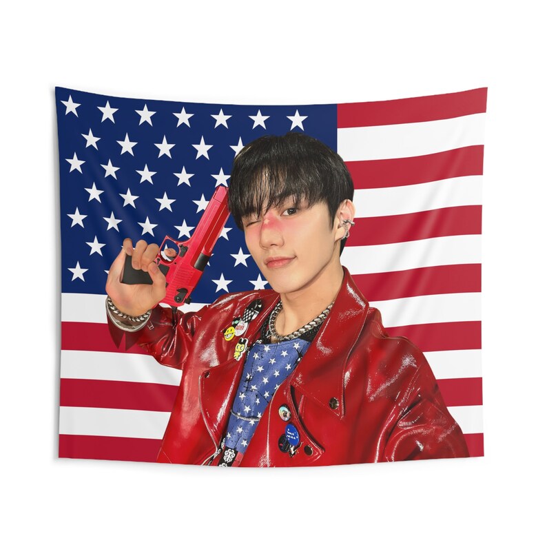 P1HARMONY Intak Leather Jacket USA Flag Banner Wall Tapestry Kpop Tour ...
