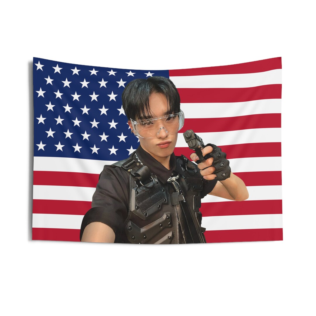 P1HARMONY Keeho Gun USA Flag Banner Wall Tapestry Kpop Tour Merch Album ...