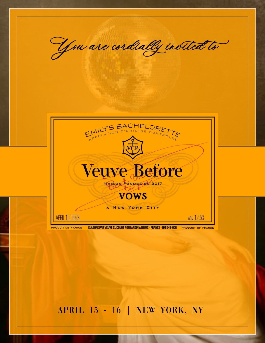 Veuve Before Vows Bachelorette Custom Invite Set - Etsy