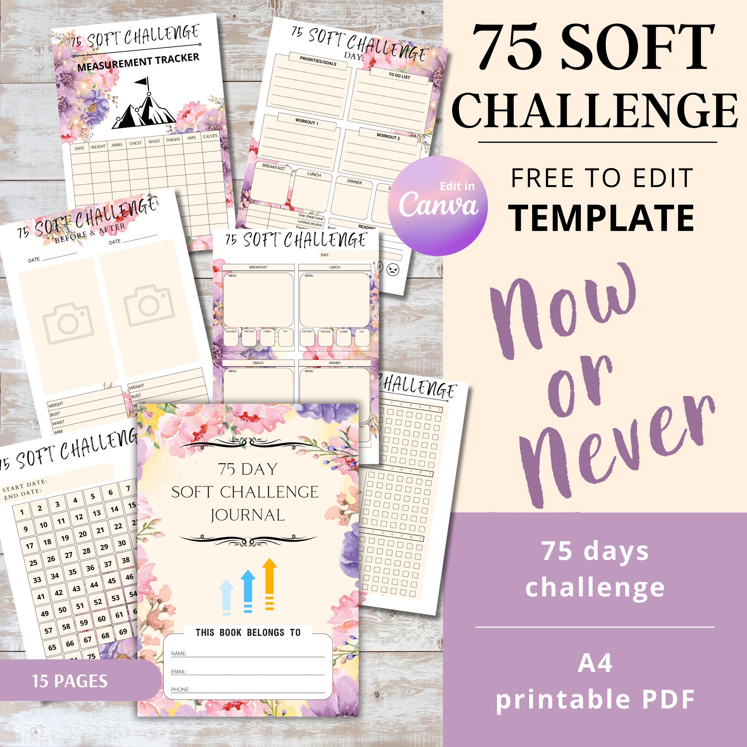 75 Soft Challenge Tracker Printable Editable, Daily 75 Soft Challenge ...