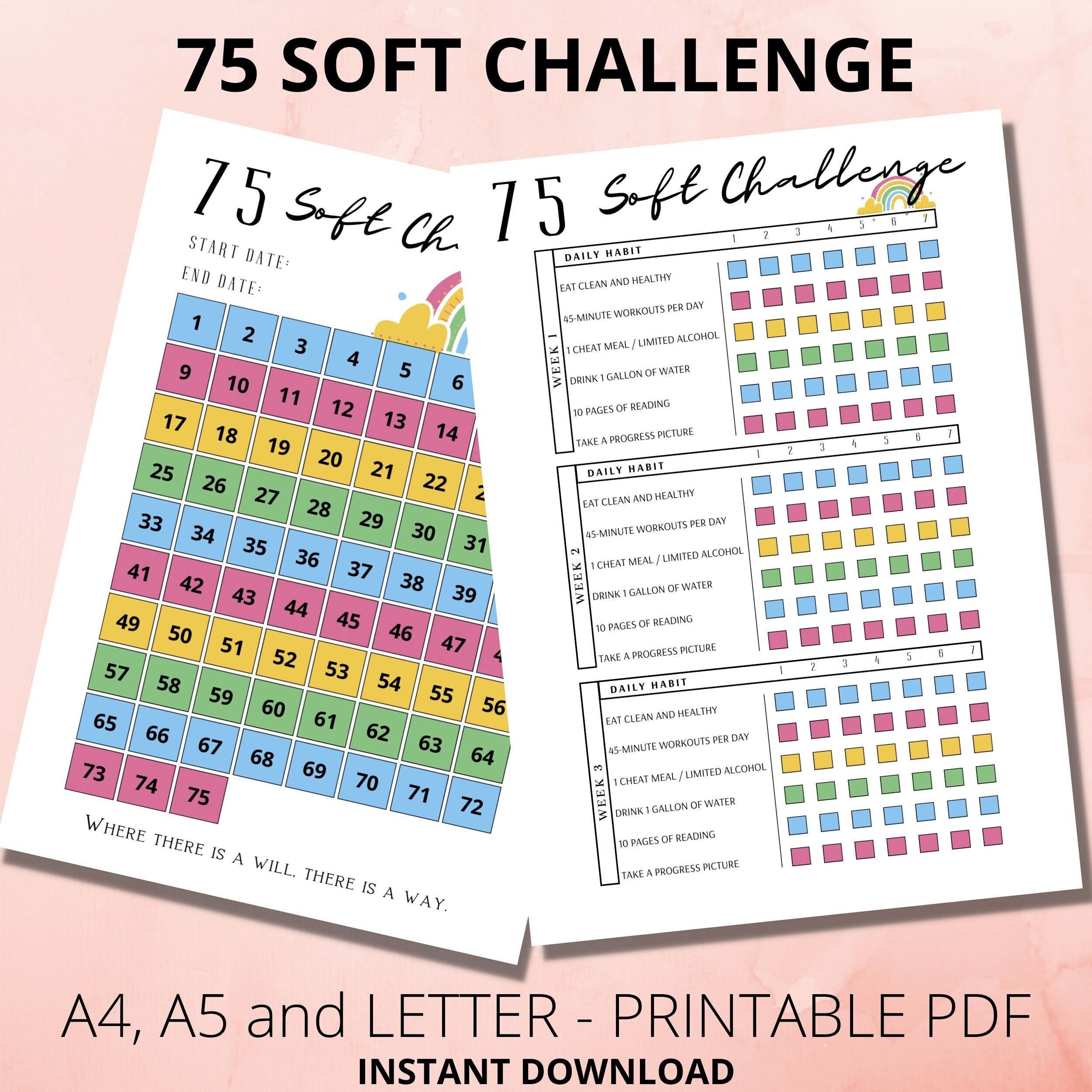 75 Soft Challenge Tracker, Day Challenge Printable, Weight Loss ...
