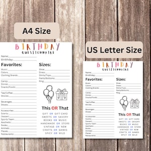 Work Birthday Questionnaire, Gift Questionnaire, Getting to Know You ...