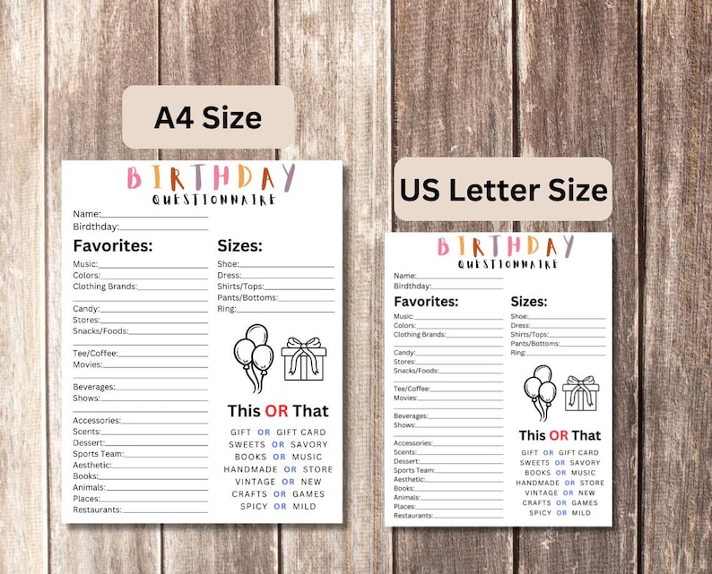 Work Birthday Questionnaire, Gift Questionnaire, Getting to Know You ...