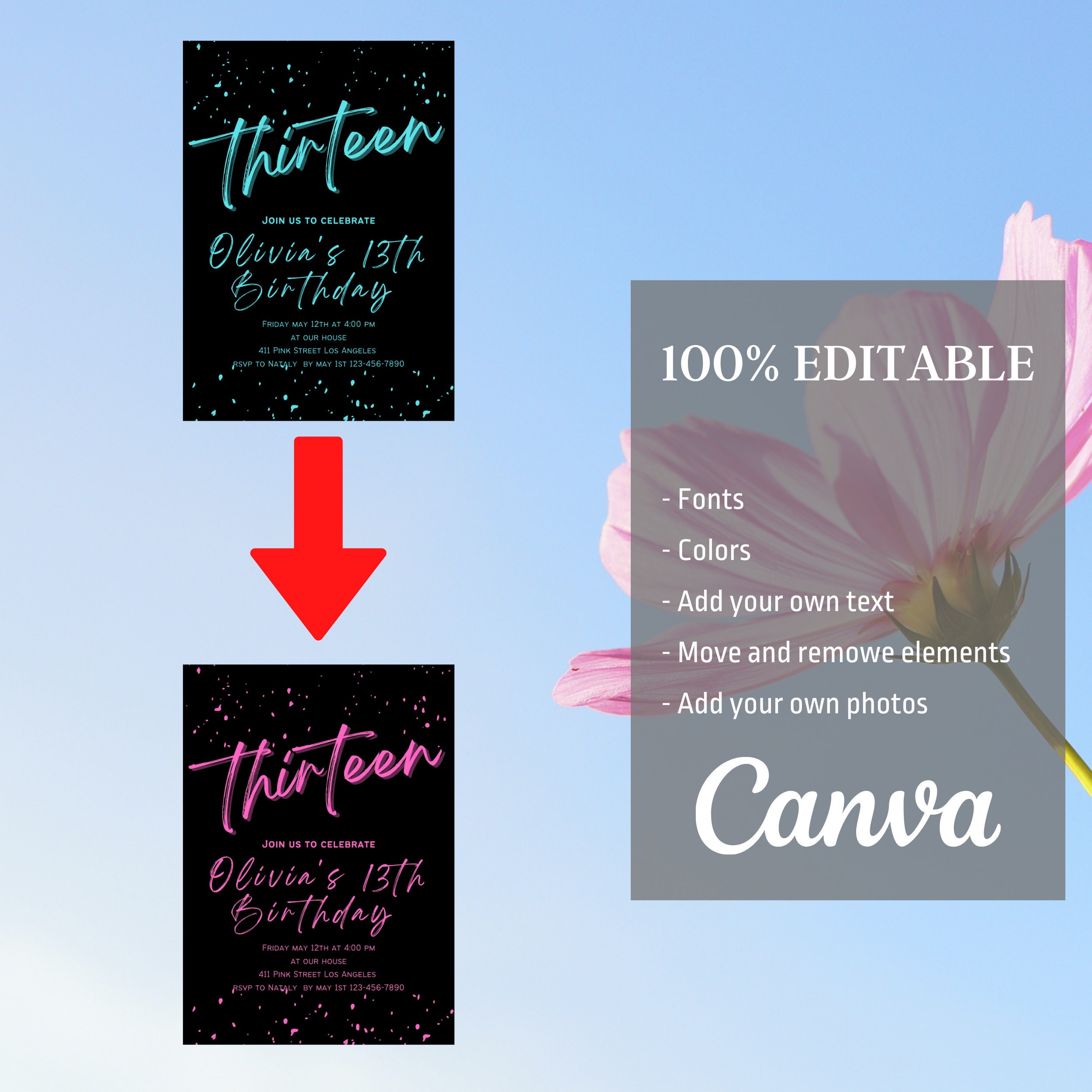 Editable Birthday Invitation – Customize Easily in Canva, Instant ...
