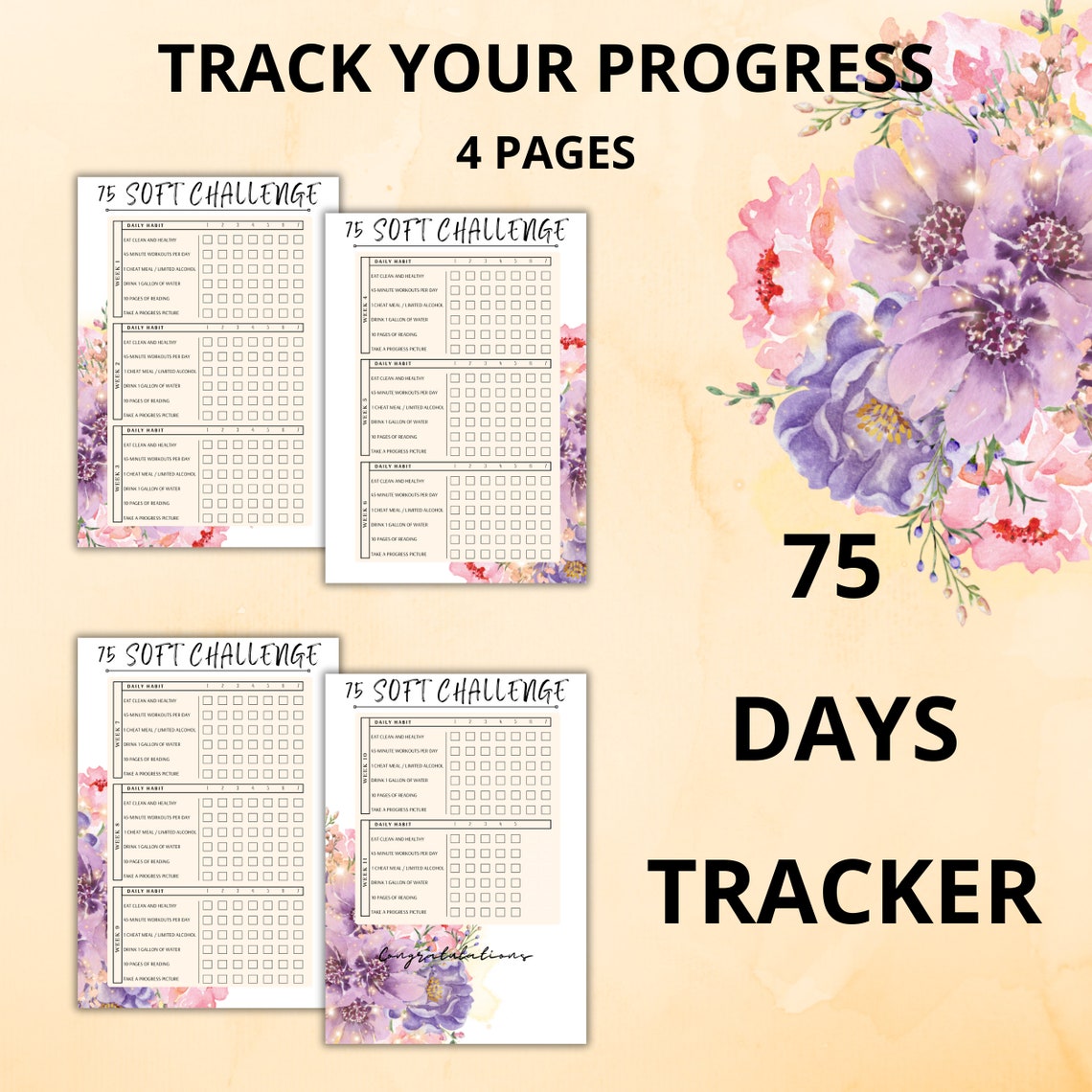 75 Soft Challenge Tracker Printable Editable, Daily 75 Soft Challenge ...