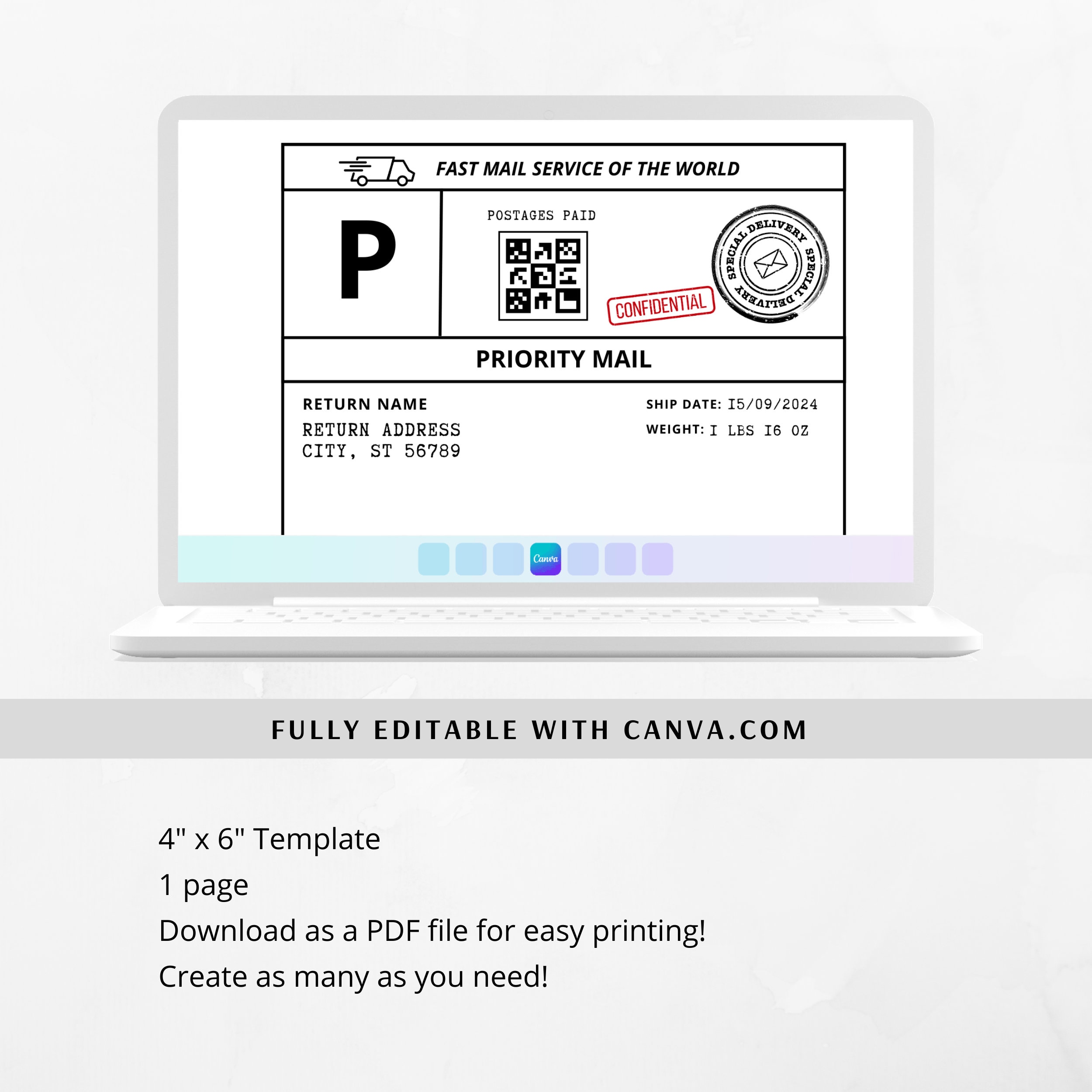 Fake Shipping Label Template | Editable Personalized Mail Label ...