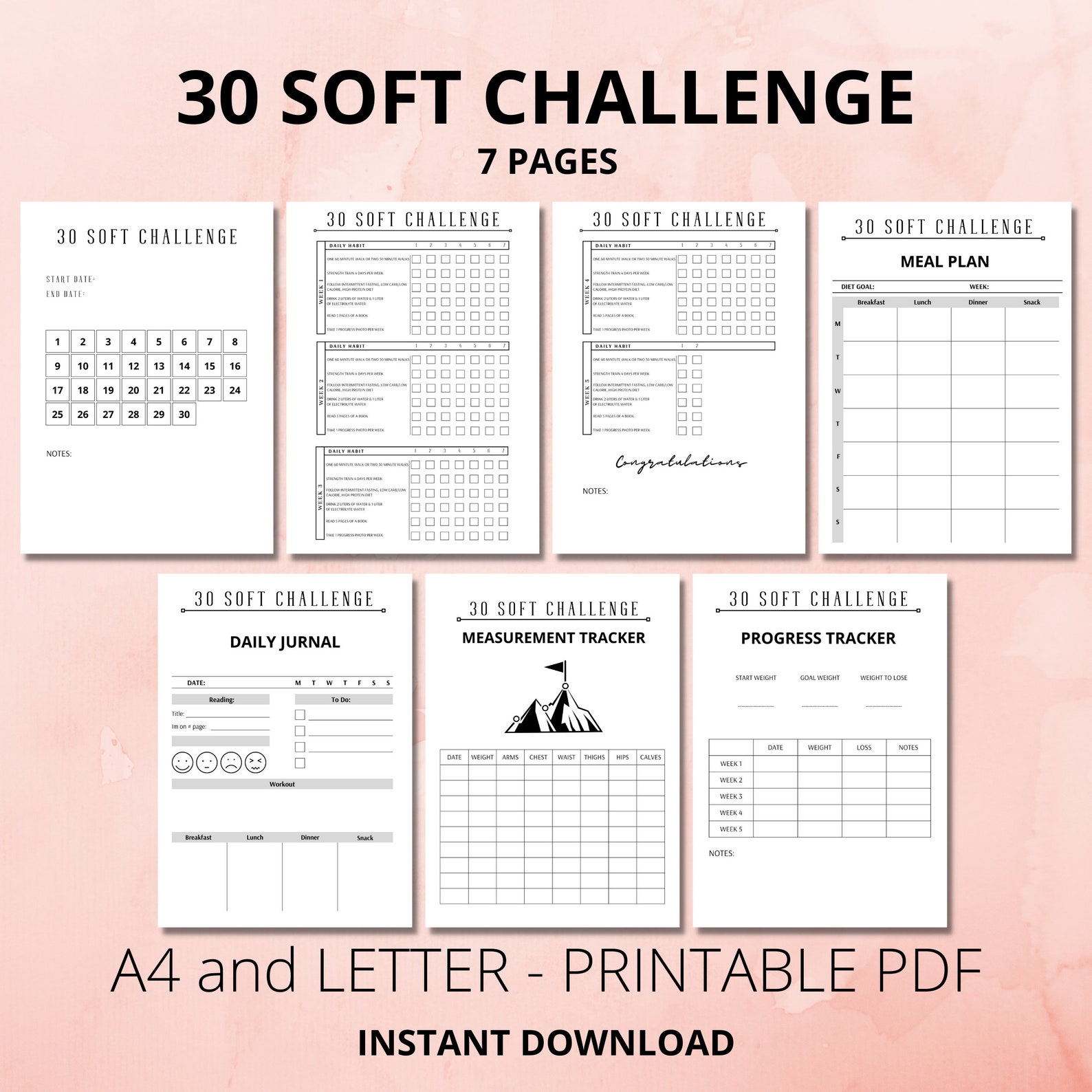 30 SOFT Challenge Tracker, Day Challenge Printable, Weight Loss ...