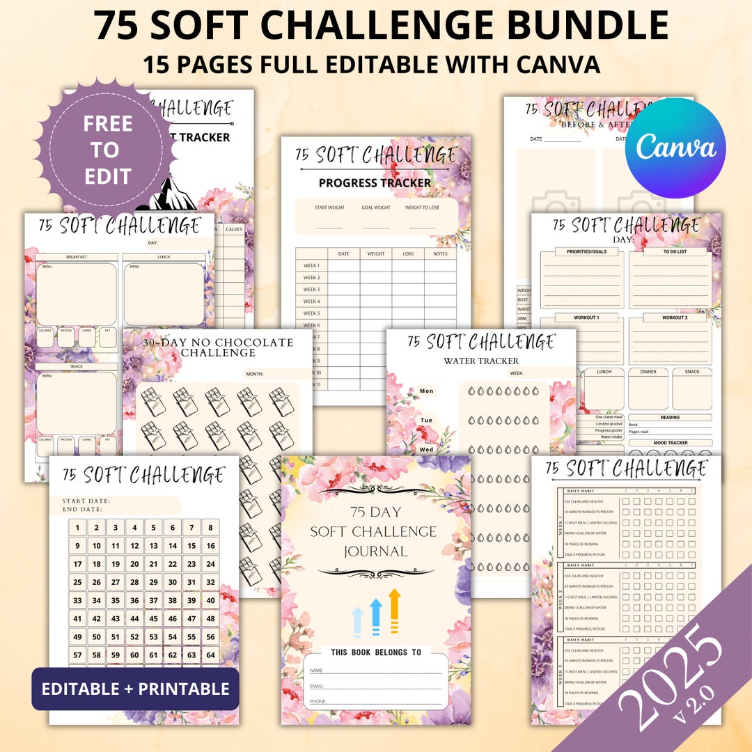 75 Soft Challenge Tracker Printable Editable, Daily 75 Soft Challenge ...