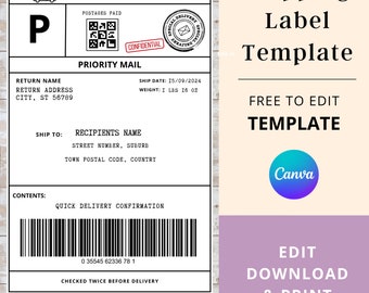 Editable Shipping Label Template | Editable Personalized Mail Label ...