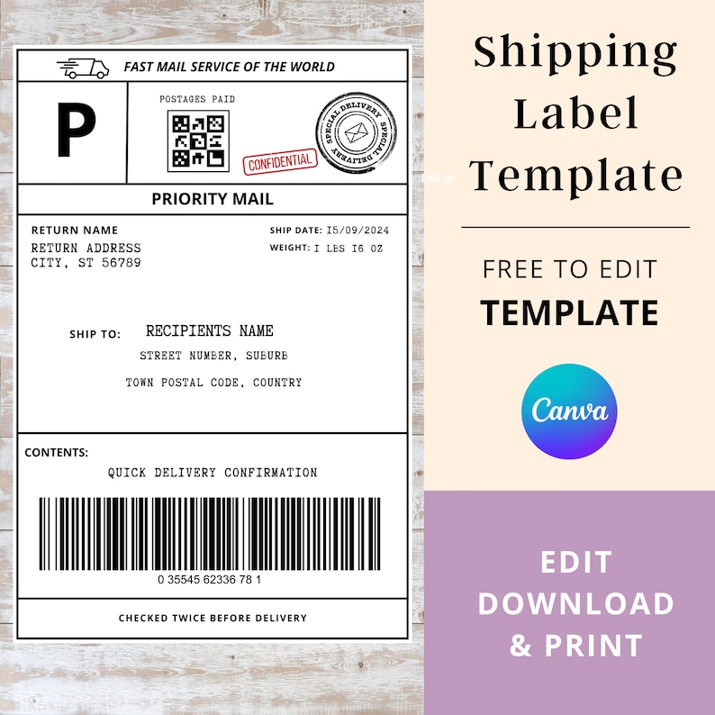 Fake Shipping Label Template | Editable Personalized Mail Label ...