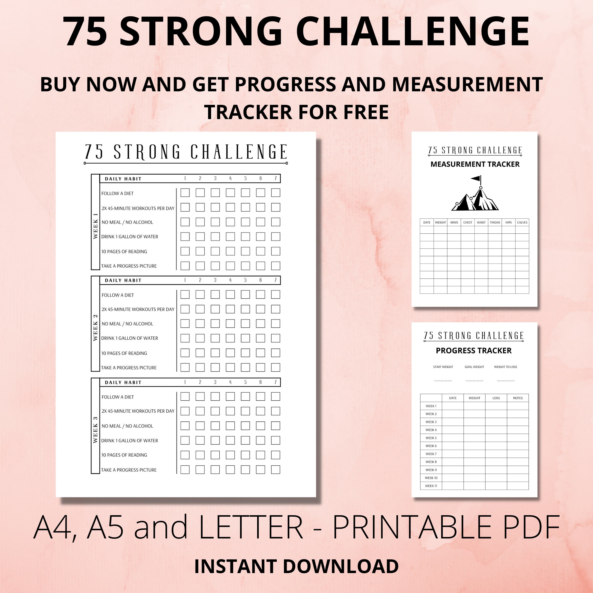 75 Soft Medium Strong BUNDLE Challenge Tracker, Day Challenge Printable ...