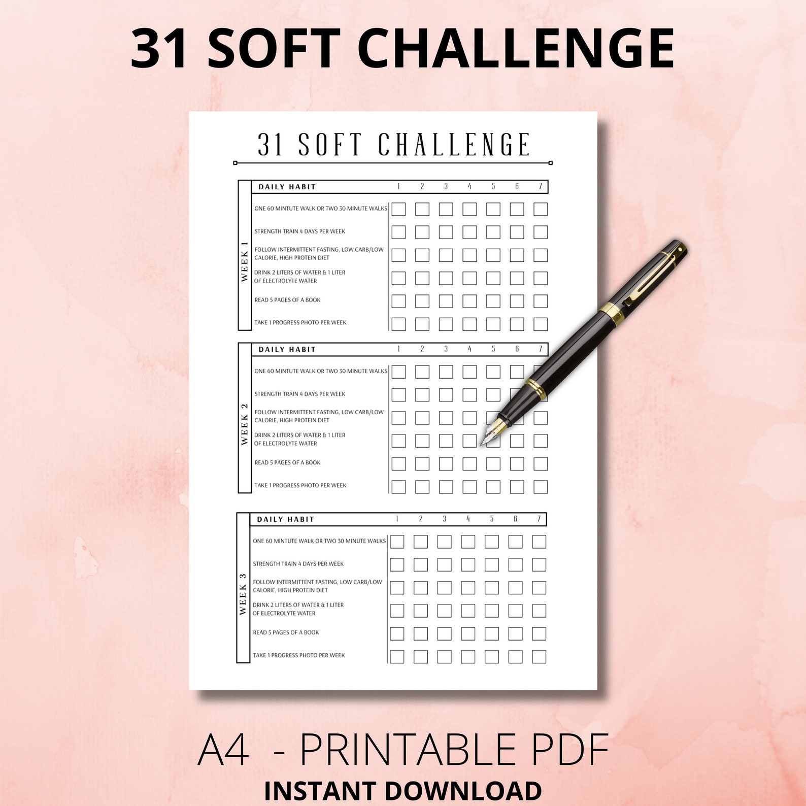 31 SOFT Challenge Tracker, Day Challenge Printable, Weight Loss ...