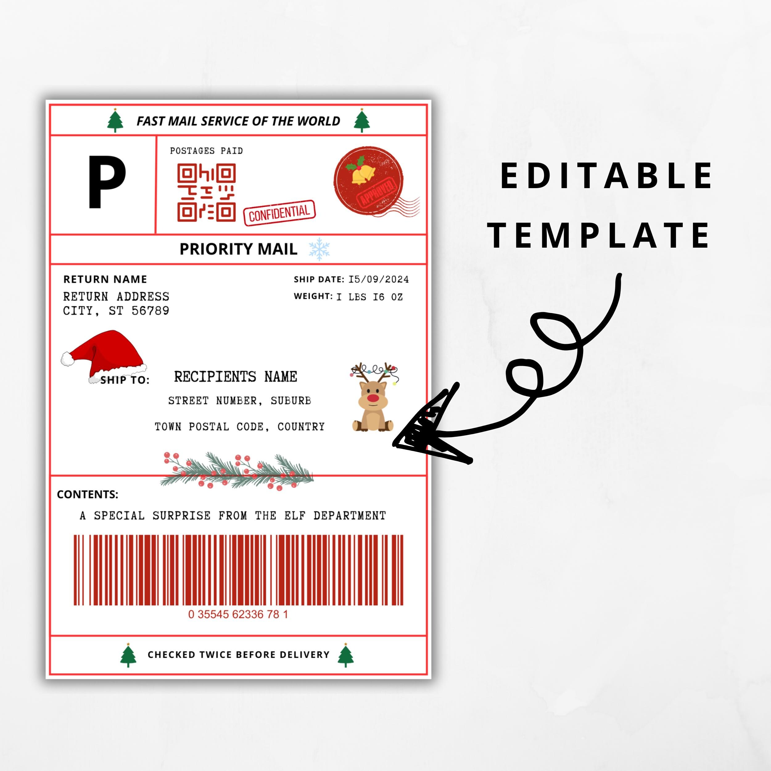 Editable Christmas Shipping Label Template, Editable Personalized Mail ...