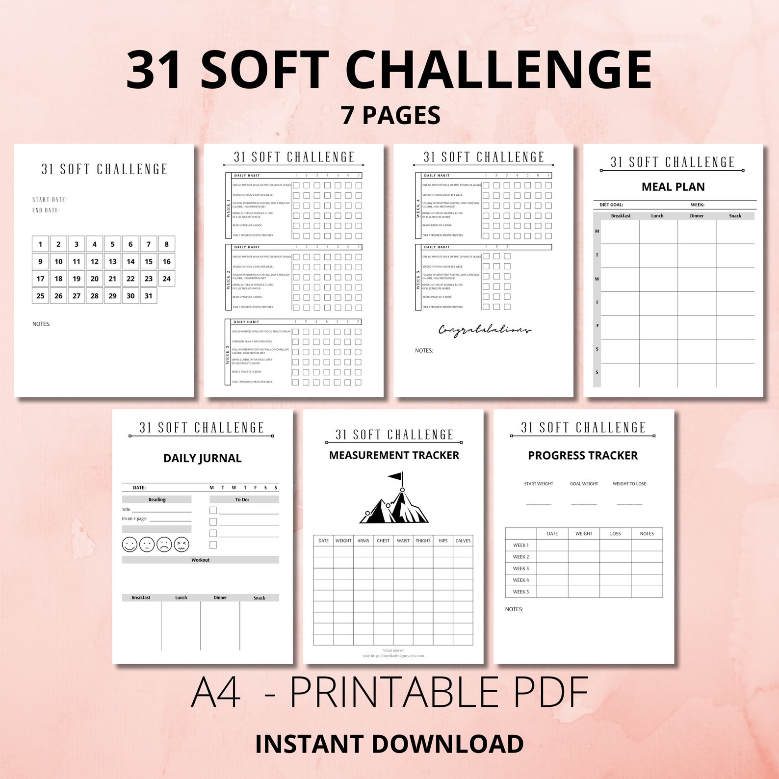 31 SOFT Challenge Tracker, Day Challenge Printable, Weight Loss ...