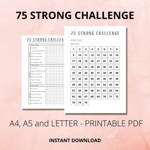75 STRONG Challenge Tracker, Day Challenge Printable, Weight Loss ...