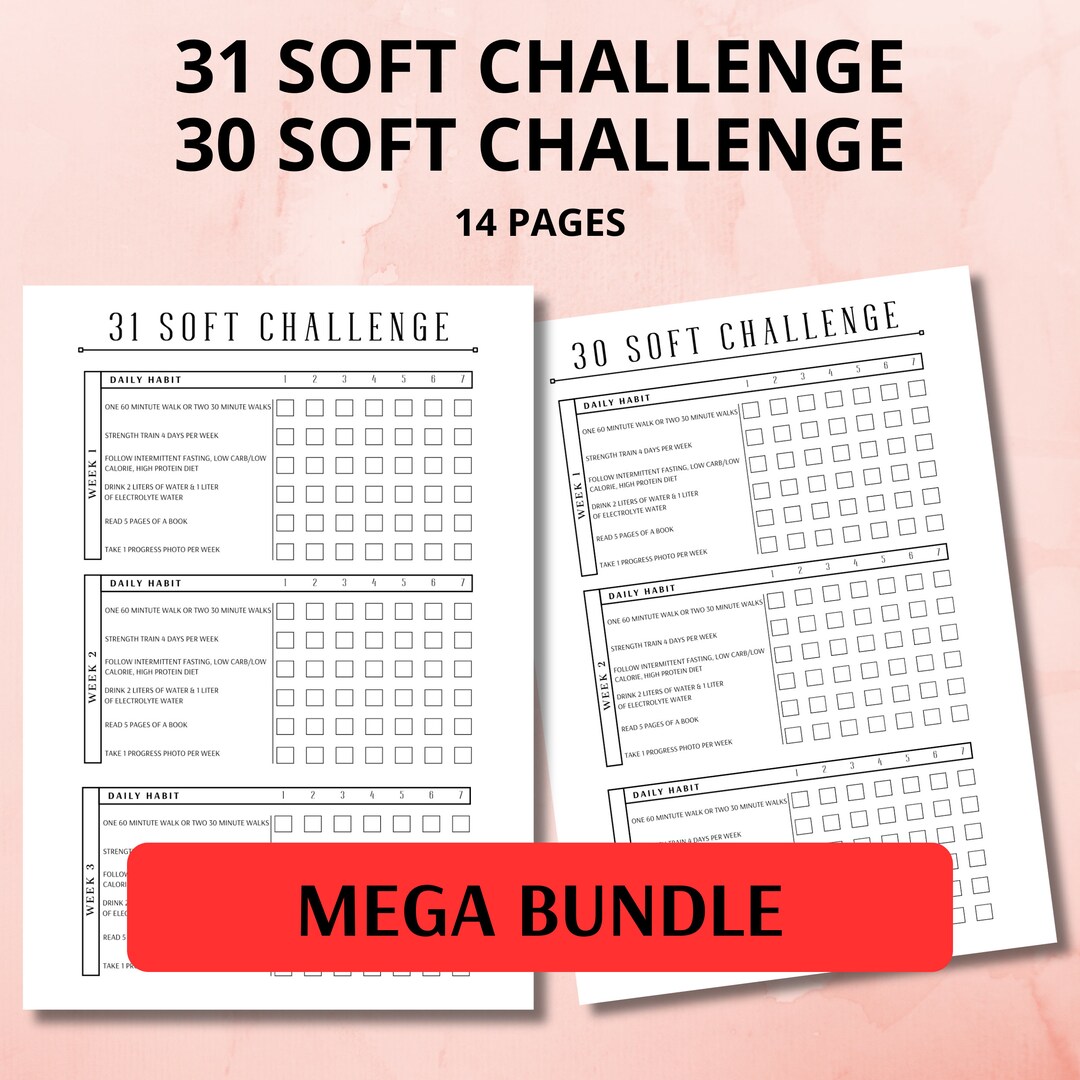 31 & 30 SOFT Challenge Tracker Mega Bundle, Day Challenge Printable ...