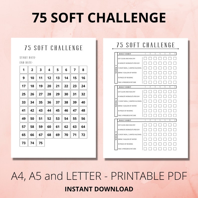 75 Soft Challenge Tracker Day Challenge Printable Weight Etsy Finland