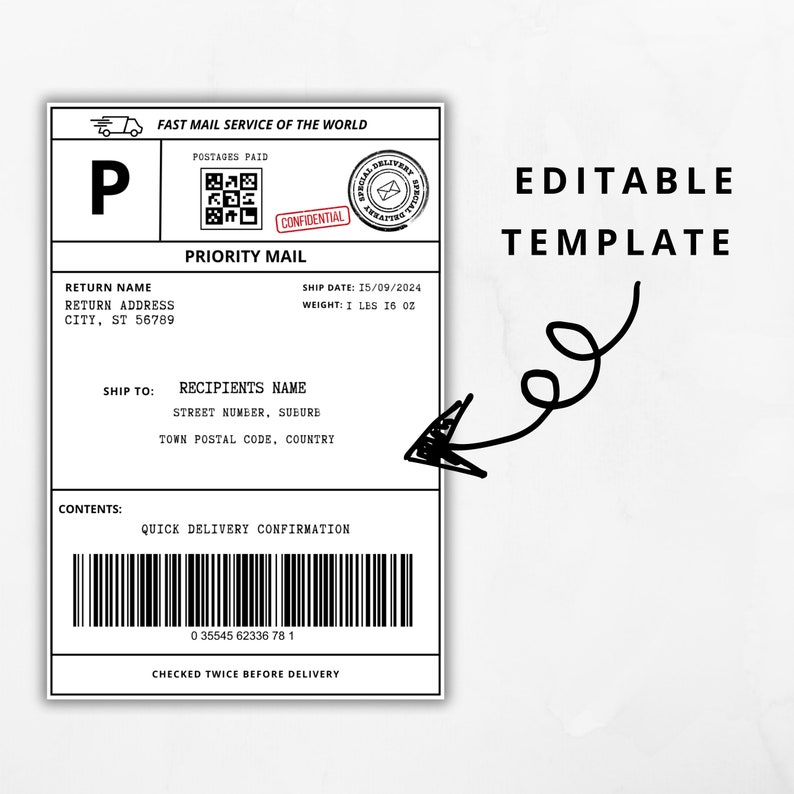 Fake Shipping Label Template | Editable Personalized Mail Label ...
