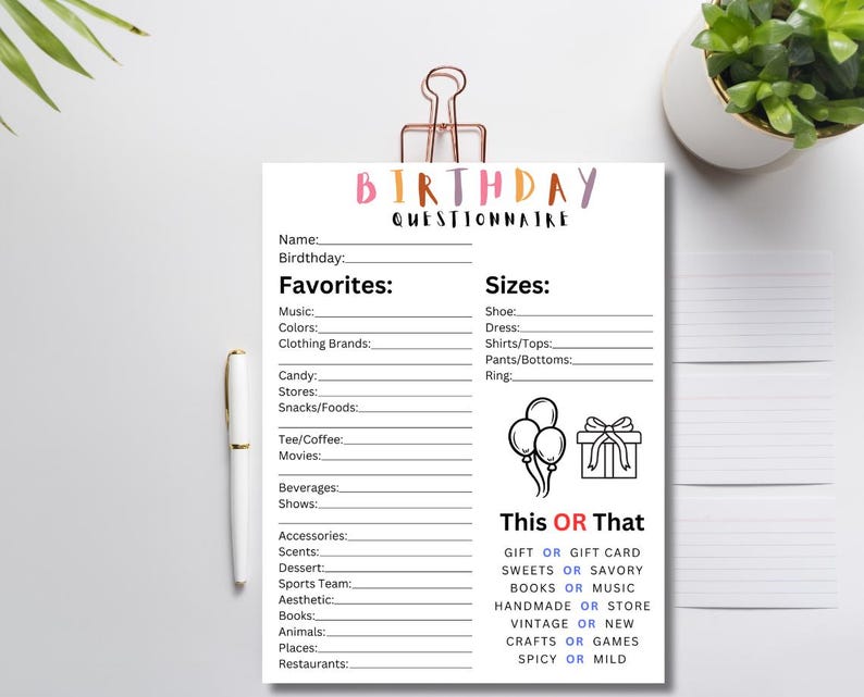 Work Birthday Questionnaire, Gift Questionnaire, Getting to Know You ...