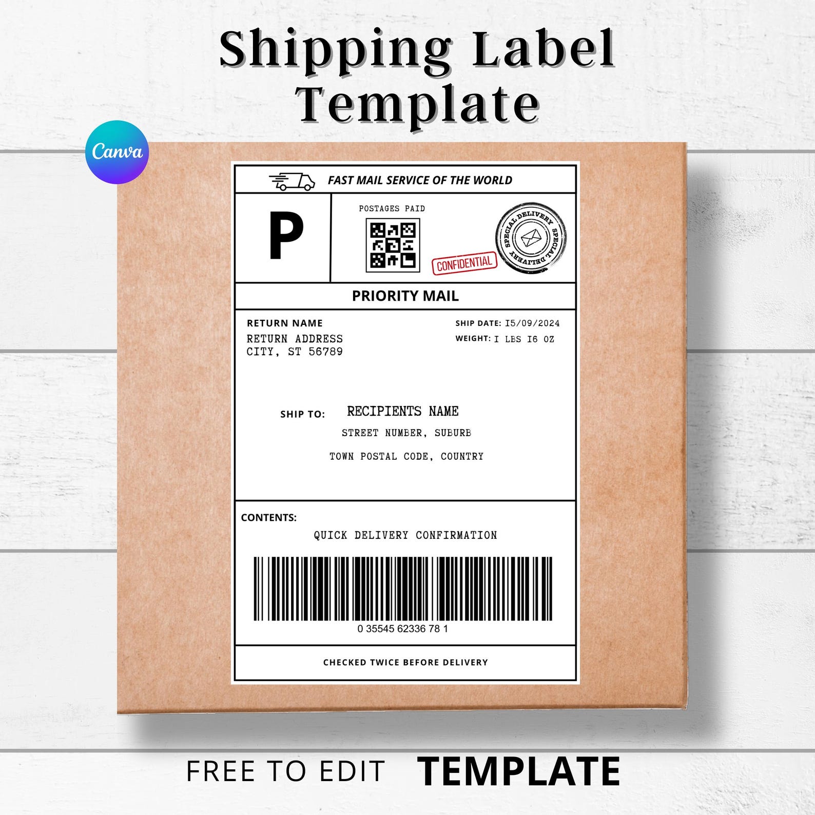 Fake Shipping Label Template | Editable Personalized Mail Label ...