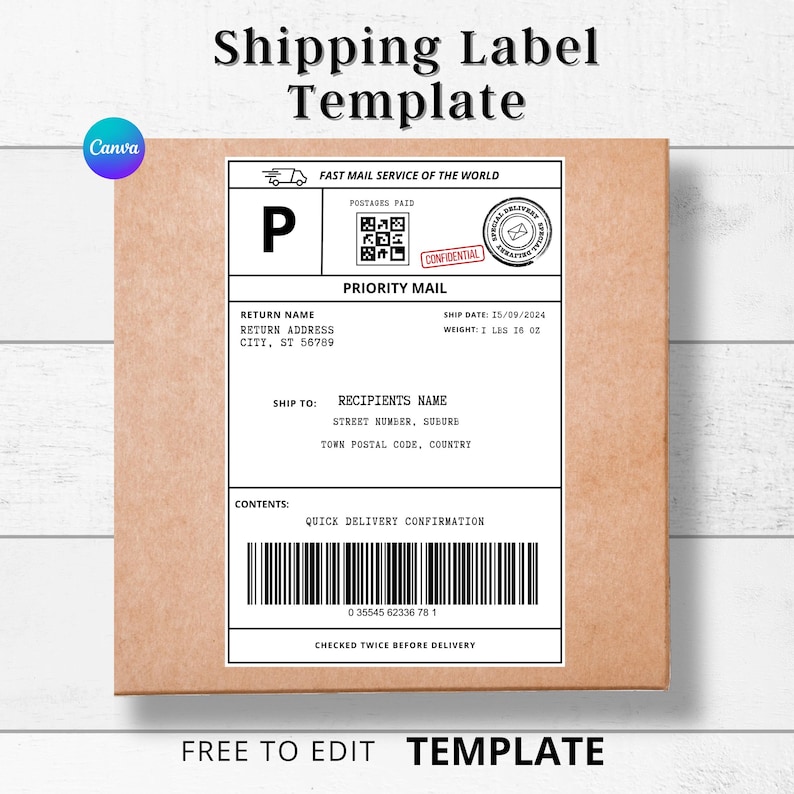 Fake Shipping Label Template | Editable Personalized Mail Label ...