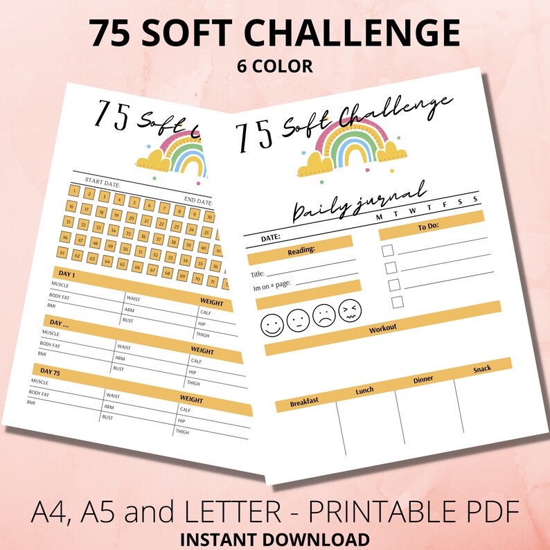 75 Soft Challenge Tracker, Day Challenge Printable, Weight Loss ...