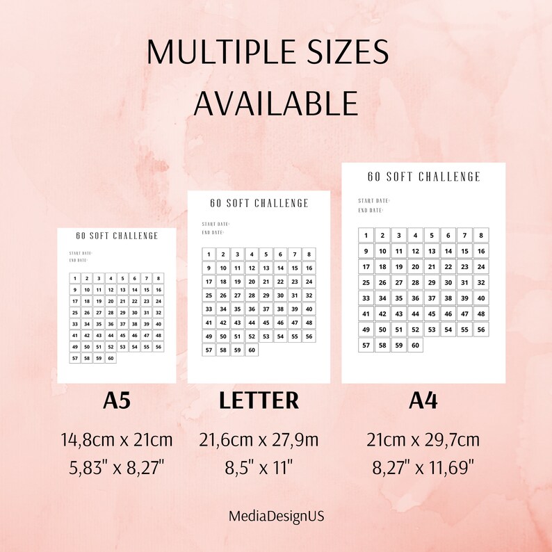 60 SOFT Challenge Tracker, Day Challenge Printable, Weight Loss ...