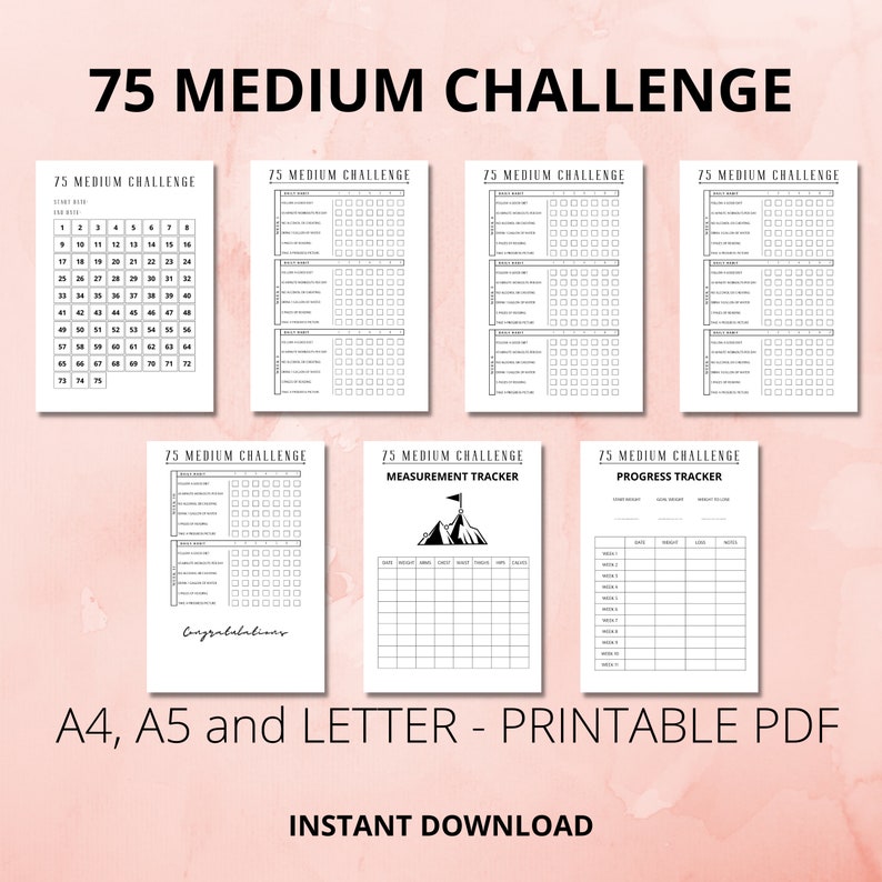 75 Medium Challenge Planner – Custom Fitness and Health Progress ...